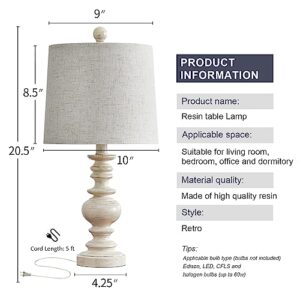 BOBOMOMO Resin 20.5" Farmhouse Lamps for Bedrooms Retro Side Table Lamps Bedside Lamp for Side Nightstand Living Room（1 Pack）