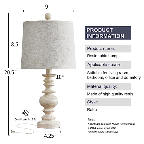 BOBOMOMO Resin 20.5" Farmhouse Lamps for Bedrooms Retro Side Table Lamps Bedside Lamp for Side Nightstand Living Room（1 Pack）