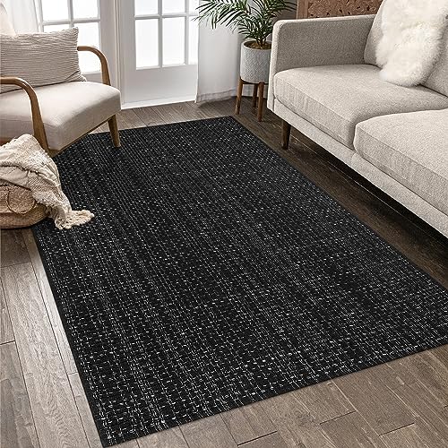 Nailttos Washable Living Room Rug 4' x 6', Woven Cotton Black Rug for Bedroom, Machine Washable Low-Plie Kitchen Mat Woven Rug for Bedroom Playroom Dining Room