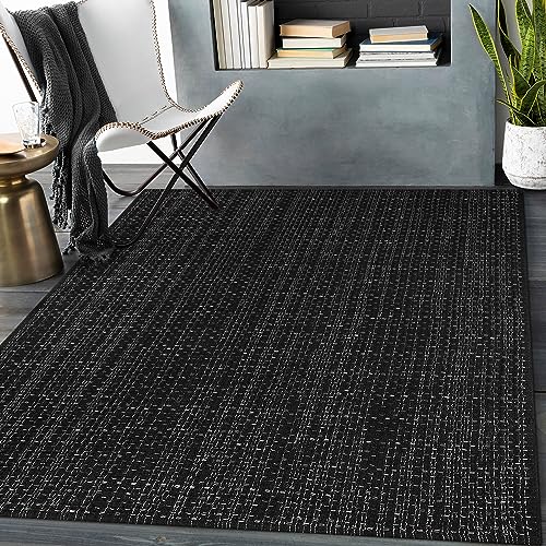 Nailttos Washable Living Room Rug 4' x 6', Woven Cotton Black Rug for Bedroom, Machine Washable Low-Plie Kitchen Mat Woven Rug for Bedroom Playroom Dining Room