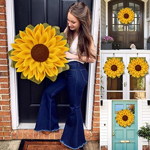 HWZQDJ Sunflower Wreath for Front Door Outside, Artificial Sunflower Garland Hanging Wall Decor Bee Festival Welcome Sign Decorations Rustic Garland Hangers