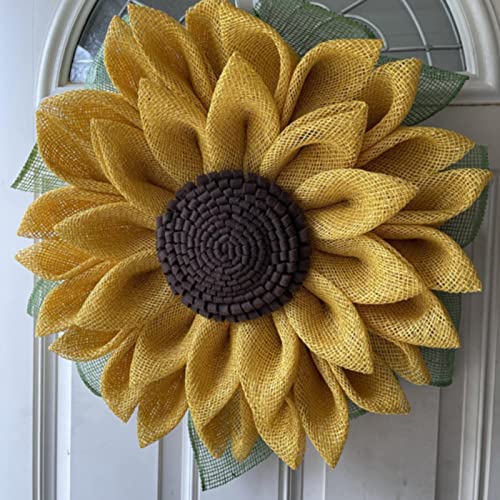 HWZQDJ Sunflower Wreath for Front Door Outside, Artificial Sunflower Garland Hanging Wall Decor Bee Festival Welcome Sign Decorations Rustic Garland Hangers