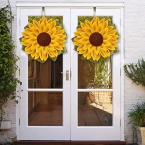 HWZQDJ Sunflower Wreath for Front Door Outside, Artificial Sunflower Garland Hanging Wall Decor Bee Festival Welcome Sign Decorations Rustic Garland Hangers