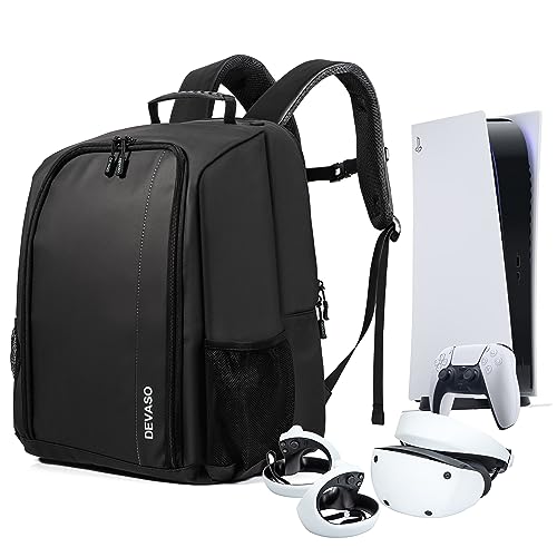 DEVASO Gaming Console Backpack for PS5 & PSVR2, 2-IN-1 Large Capacity Travel Carrying Case Storage Bag Compatible with PS5 Console, PS VR2, Controller, Headset, Game Accessories