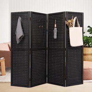 jvvmnjlk 4-panel pegboard display room divider, wood folding privacy screen freestanding display board organizer for retail, craft show, art display，black