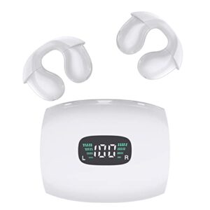 loluka wireless ear clip earbuds with ear hook earphone true wireless stereo hifi music waterproof over ear fast charging,5.2 true wireless earbuds bluetooth earphones white