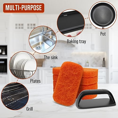 6-Piece Griddle Cleaning Kit for Blackstone, Flat Top Grill Cleaning Kit Non-Scratch Scouring Pads for Kitchen - 5 Scrubber Pads and 1 Handle