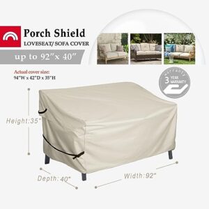 Porch Shield 600D Waterproof Outdoor Deep Seat Sofa Cover –Patio Furniture Couch Cover 92W x 40D x 35H inch, Beige