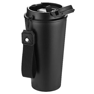 WEREWOLVES 16oz Insulated Coffee Mug with 2-in-1 Lid and Straw, 100% Leak Proof Travel Coffee Mug, Reusable Coffee Tumbler, Double Walled Stainless Steel Coffee Cup (Black)