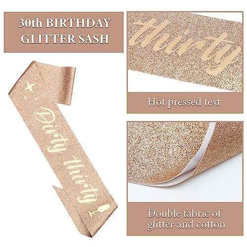 30th Birthday Sash & Rhinestone Dirty 30 Birthday Headband Kit- "Dirty thirty" Birthday Sash Happy 30th Birthday Decorations for Women 30th Birthday Gifts Party Decorations (Rose gold)