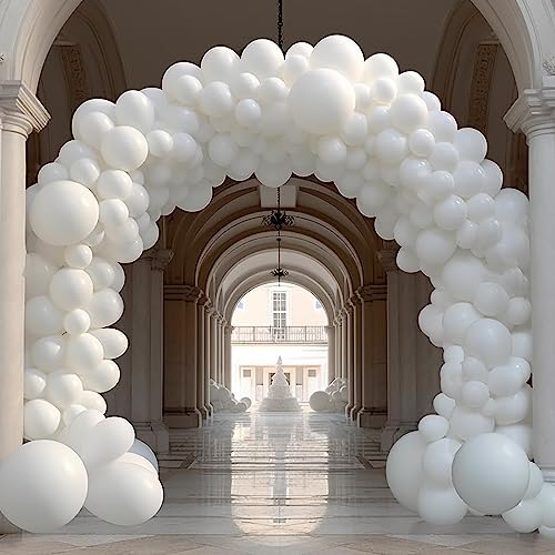 130PCS White Balloons Different Sizes 18" 12" 10" 5" Balloon Garland Arch Kit perfect for Birthday Party, Graduation, Baby Shower, Wedding, Holiday Decoration and Anniversary (White balloons)