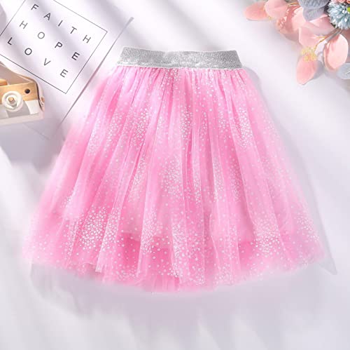 Quick Drying Short Pants for Baby 2 to 10 Years Kids Girls Ballet Floral Skirts Dress Party Tulle (Hot Pink, 2-3 Years)