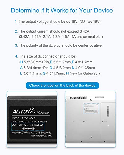 ALITOVE 65W 45W 33W Universal Laptop Charger,19V 3.42A-1.7A Monitor Power Supply Cord for Samsung LG TV HP Monitor Acer Spire Spin Chromebook Toshiba Satellite ASUS Gateway Harmon Kardon Speaker