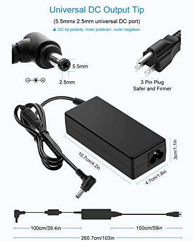 ALITOVE 65W 45W 33W Universal Laptop Charger,19V 3.42A-1.7A Monitor Power Supply Cord for Samsung LG TV HP Monitor Acer Spire Spin Chromebook Toshiba Satellite ASUS Gateway Harmon Kardon Speaker