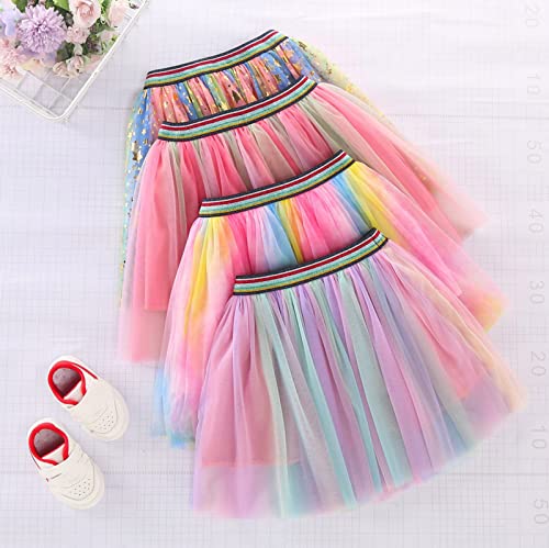 Cartoon Short Pants for 2 to10 Years Baby Kids Girls Ballet Tie Dye Skirts Dress Party Rainbow (Hot Pink, 2-3 Years)