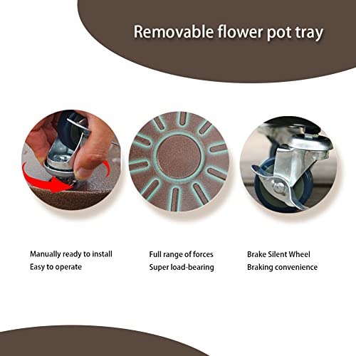 MYBAQ,Plant Tray with Wheels,Plant Caddy with Wheels Heavy Duty,Plant Rollers for Outdoor Plants,Plant Caddy,Plant Roller Base,Brown,Suitable for Homes, Gardens and Public Spaces