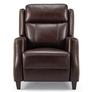 BMBMT Genuine Leather Recliner Chair Sofa with Double Layer Backrest, Power Recliner, Retro Rivet Design, High-Density Sponge Recliner Chair for Living Room, Brown