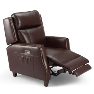 BMBMT Genuine Leather Recliner Chair Sofa with Double Layer Backrest, Power Recliner, Retro Rivet Design, High-Density Sponge Recliner Chair for Living Room, Brown