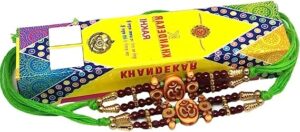 khandekar beautiful rakhi for brother, traditional design handmade rakhi, rakhee bracelet for brother bhayi bhabi, indian traditional rakhi thread set of 2