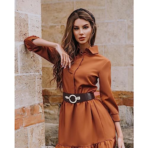 WHIPPY Women Wide Elastic Waist Belt Vintage Wide Stretch Waist Belt Fashion Retro Leather Waistband for Dresses, Coffee, XL