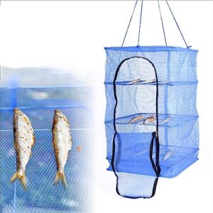 Drying Rack 4 Layers Folding Fish Mesh, Vegetable Fish Dish Screen Hanging Foldable Drying Mesh Storage Bag Blue (4 Layers)