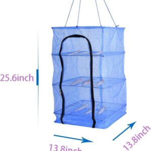 Drying Rack 4 Layers Folding Fish Mesh, Vegetable Fish Dish Screen Hanging Foldable Drying Mesh Storage Bag Blue (4 Layers)