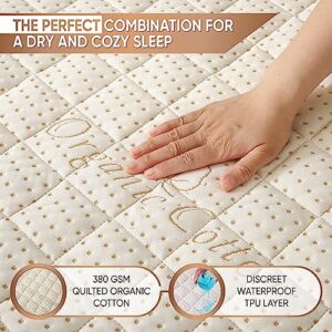 Luxury Quilted Waterproof Organic Mattress Pad Protector California King 100% Organic Cotton Hypoallergenic Breathable Mattress Pad Cover - Premium 380 GSM Comfort - Fitted Allergy Shield