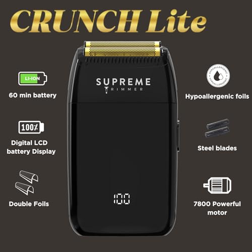 SUPREME TRIMMER Foil Shaver STF600 | Men's Electric Razor for Men (60 Min Runtime) Mens Head Shaver Barber use | Crunch Lite Black