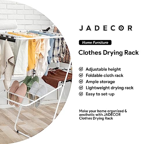 JADecor Home Clothes Drying Steel Rack, 2-Level Foldable Clothes Drying Rack with Adjustable Gullwing, 33 Drying Rails, Sock Clips, Freestanding Laundry Rack