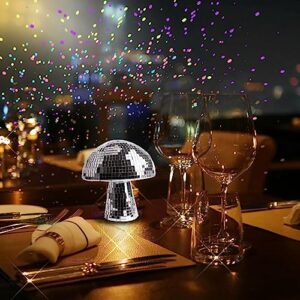 mushroom disco ball creative silver freestanding mushroom shape disco ball,reflective sliver mirror glitter lights for party , bedroom,stage props,dining table and home art decor (4 inch -siliver)