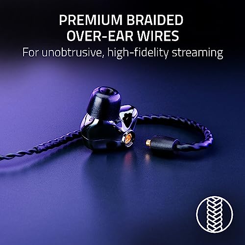 Razer Moray in-Ear Monitor for Streaming: Hybrid Dual Driver Acoustic Design - Ergonomic Low Profile Shape - Passive Noice Isolation - Braided Over-Ear Wires - Custom Ear Tips & Carrying Case - Black