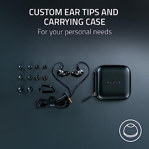 Razer Moray in-Ear Monitor for Streaming: Hybrid Dual Driver Acoustic Design - Ergonomic Low Profile Shape - Passive Noice Isolation - Braided Over-Ear Wires - Custom Ear Tips & Carrying Case - Black