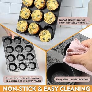 P&P CHEF 12 Cup Muffin Pan, Cupcake Pan, Non-stick Stainless Steel Baking Tin Tray for Mini Muffin Cupcake Tart, Easy Release & Clean, Non-toxic & Durable, Black