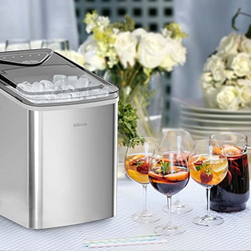 Silonn Ice Makers Countertop, 9 Cubes Ready in 6 Mins, 26lbs in 24Hrs, Self-Cleaning Ice Machine with Ice Scoop and Basket, 2 Sizes of Bullet Ice for Home Kitchen Office Bar Party