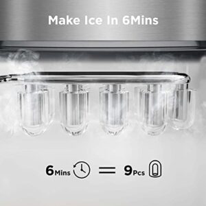 Silonn Ice Makers Countertop, 9 Cubes Ready in 6 Mins, 26lbs in 24Hrs, Self-Cleaning Ice Machine with Ice Scoop and Basket, 2 Sizes of Bullet Ice for Home Kitchen Office Bar Party