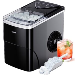 silonn ice makers countertop, 9 cubes ready in 6 mins, 26lbs in 24hrs, self-cleaning ice machine with ice scoop and basket, 2 sizes of bullet ice for home kitchen office bar party, black