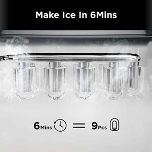 Silonn Ice Makers Countertop, 9 Cubes Ready in 6 Mins, 26lbs in 24Hrs, Self-Cleaning Ice Machine with Ice Scoop and Basket, 2 Sizes of Bullet Ice for Home Kitchen Office Bar Party, Black