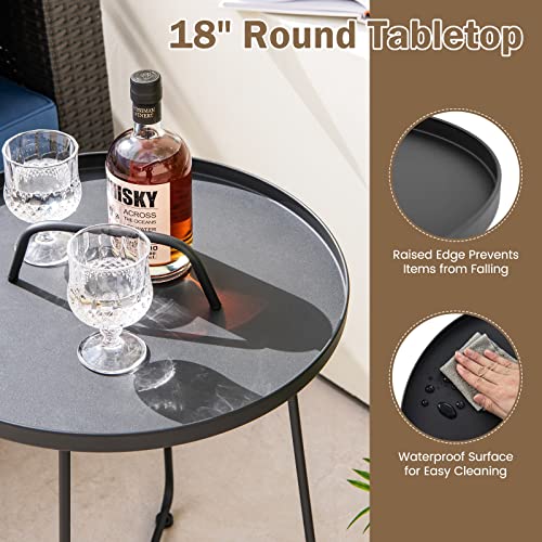 Tangkula Outdoor Side Table with Handle, 18" Round Small Coffee Accent Table for Indoor & Outdoor, Modern Rustproof Tray Metal End Table for Patio, Living Room, Balcony, Backyard, Poolside, Porch