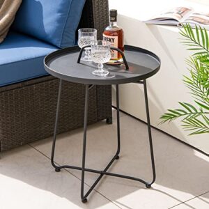 Tangkula Outdoor Side Table with Handle, 18" Round Small Coffee Accent Table for Indoor & Outdoor, Modern Rustproof Tray Metal End Table for Patio, Living Room, Balcony, Backyard, Poolside, Porch