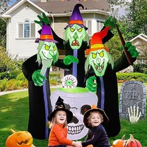 Lanstics Halloween Inflatable Outdoor, 6.2FT Witch Inflatable Yard Decoration 3 Witch Around Cauldron with LED Light Green Eye Skull Halloween Blow Up Decoration for Lawn Party Home Decor…