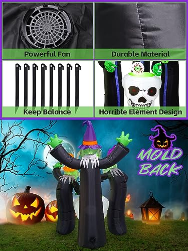 Lanstics Halloween Inflatable Outdoor, 6.2FT Witch Inflatable Yard Decoration 3 Witch Around Cauldron with LED Light Green Eye Skull Halloween Blow Up Decoration for Lawn Party Home Decor…