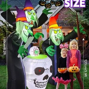 Lanstics Halloween Inflatable Outdoor, 6.2FT Witch Inflatable Yard Decoration 3 Witch Around Cauldron with LED Light Green Eye Skull Halloween Blow Up Decoration for Lawn Party Home Decor…