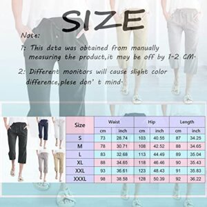 Capris for Women Cotton Linen Lightweight Cropped Pants with Pockets Dragonfly Printed Beach Drawstring High Waist Wide Leg Baggy Streetwear Lounge Sweatpants (Z07-Black,XXL)