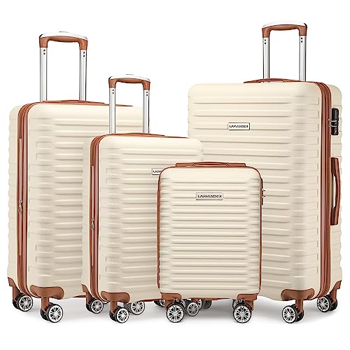 LARVENDER Luggage Sets 4 Piece, Expandable(Only 24"&28") ABS Suitcase with 360° Spinner Wheels, Durable Luggage Sets Clearance Carry On Luggage Suitcase Set For Women Men, White