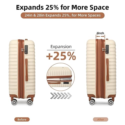 LARVENDER Luggage Sets 4 Piece, Expandable(Only 24"&28") ABS Suitcase with 360° Spinner Wheels, Durable Luggage Sets Clearance Carry On Luggage Suitcase Set For Women Men, White