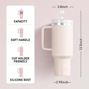 KISSKIND 40 oz Tumbler with Handle and Straw Lid Leak-proof Silicone Boot Straw Cover Cap Travel Coffee Mug Stainless Steel Water Bottle Insulated Cup for Hot and Cold Beverages Gift Idea-bayleaf