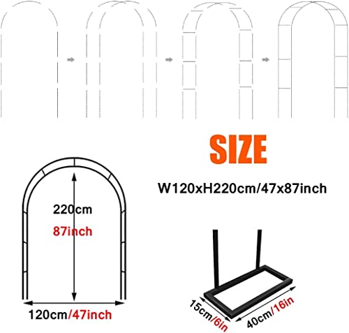 Garden Arches and Arbors Frame Rose Archway Trellis Weather Resistant, Metal, for Various Climbing Plant Wedding Arch Bridal Party Decoration Wide Arbour, with Base,W2.4mxH2.2m