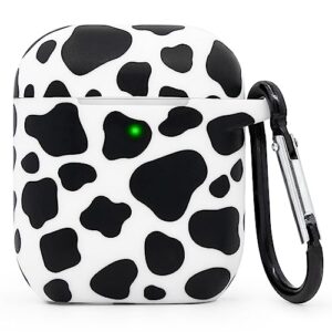 Mouzor Cute Airpods Case, Cow Print Airpods 2 Case, Cow Pattern Funny Cartoon Animals Soft Silicone Shockproof Charging Case Cover with Carabiner for Airpods 1st Generation, Airpods 2nd Generation