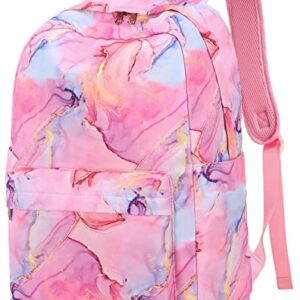 School Backpack for Teen Girls Bookbags Elementary High School Marble Laptop Bags Women Travel Daypacks (Marble Pink)