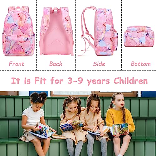 School Backpack for Teen Girls Bookbags Elementary High School Marble Laptop Bags Women Travel Daypacks (Marble Pink)